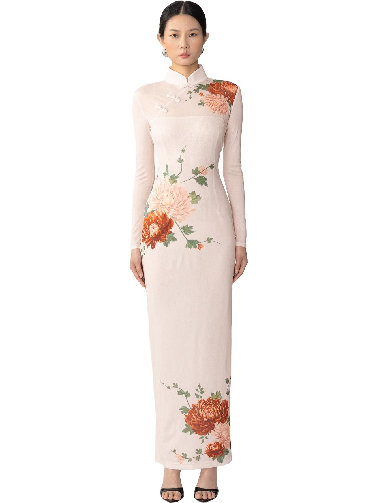 SAU LEE SAU LEE Kaia Printed Mesh Maxi Dress